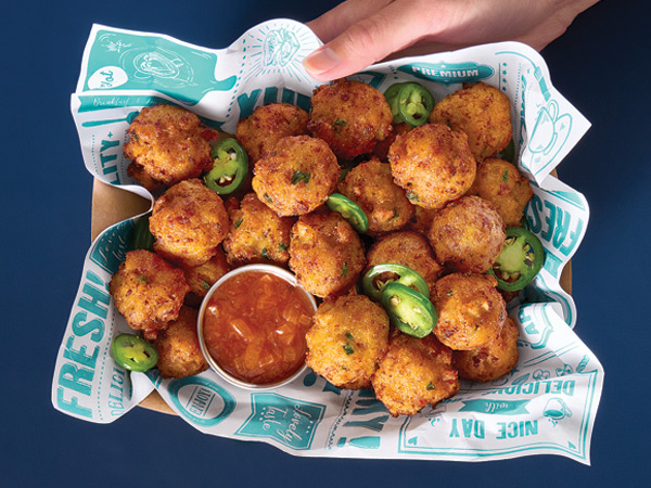 Cod-Stuffed Hush Puppies with Savory Peach Jam | Hy-Vee